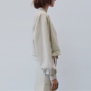 Zara | Jackets & Coats | Zara Satin Effect Crop Bomber Sand Color Nwt ...